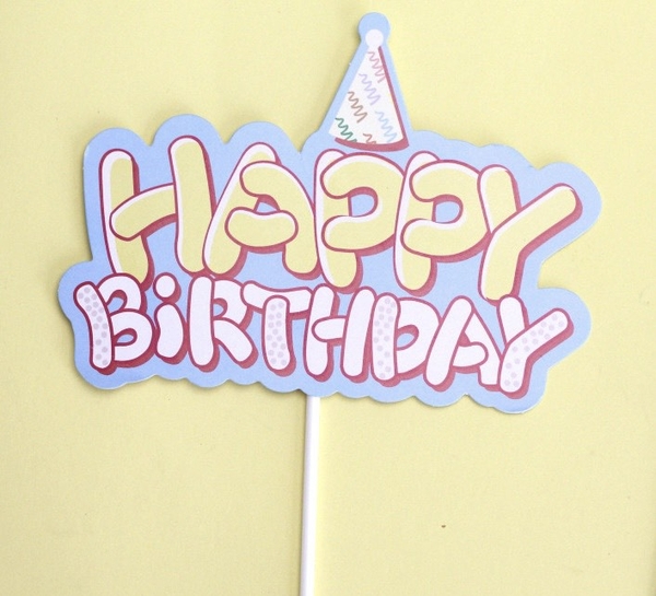 set 10 chữ HPBD gắn mũ ở giữa-XANH.