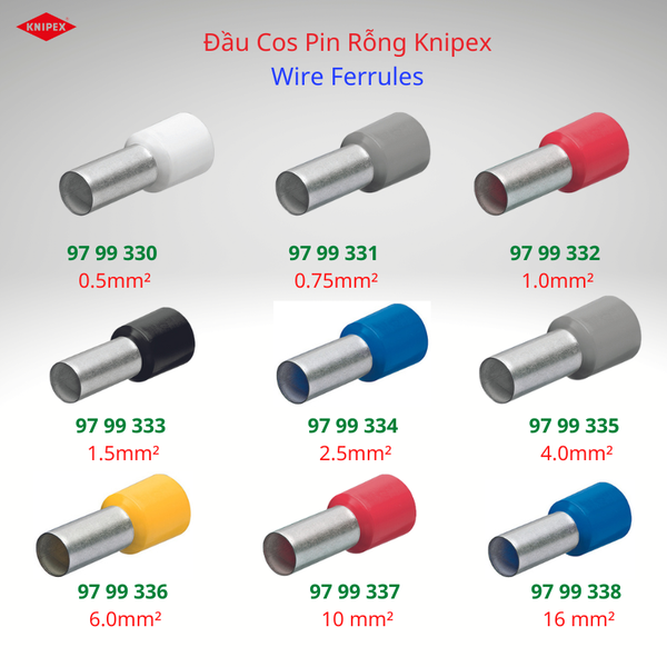 Đầu cos Pin Rỗng Tiết Diện 10mm² Knipex Wire Ferrules With Plastic