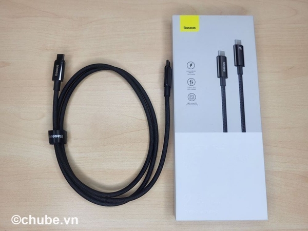 Trên Tay Cáp Sạc Nhanh 240W Baseus Tungsten Gold Dây 3m - chube.vn