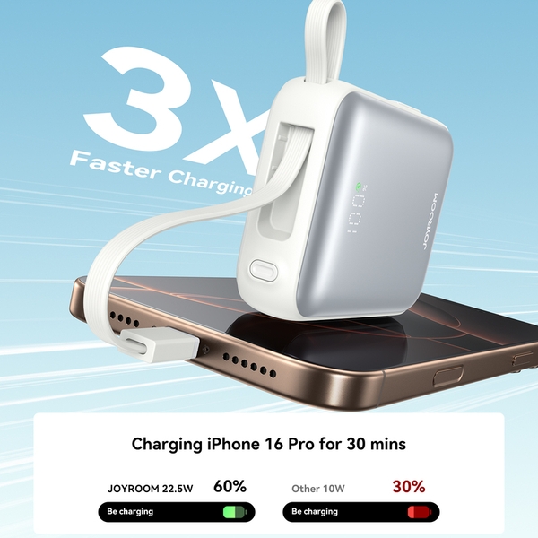 Sạc dự phòng tích hợp 2 cáp JOYROOM PBF27 10000mAh 22.5W - chube.vn