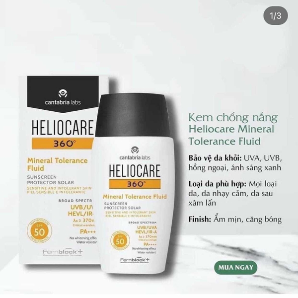 KEM CHỐNG NẮNG HELIO CARE MINERAL TOLERANCE FLUID | lybalansieucute.com