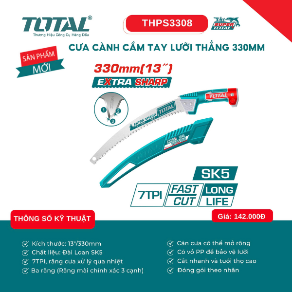 Cưa cành cầm tay lưỡi thẳng 300mm Total THPS3308
