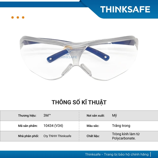 Kính bảo hộ 3M 10434 (V34) chống bụi chống động sương tia UV