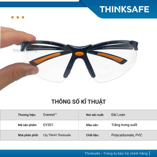 Kính bảo hộ Everest EV301 chống bụi chống đọng sương tia UV