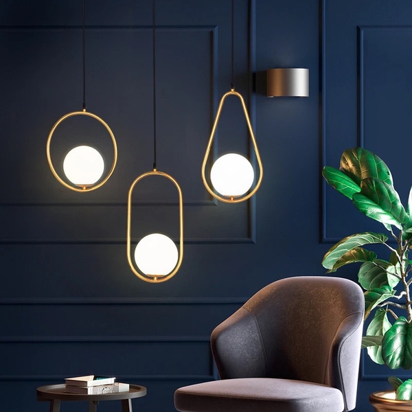 Đèn thả thân vàng khung oval bóng thủy tinh đục - TH210 Aladdin Lighting
