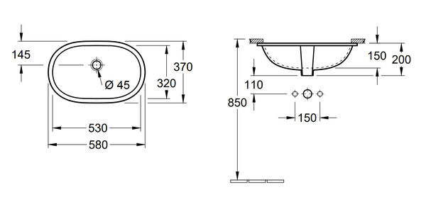 Lavabo âm bàn Villeroy & Boch O.Novo 41625001 (53cm)