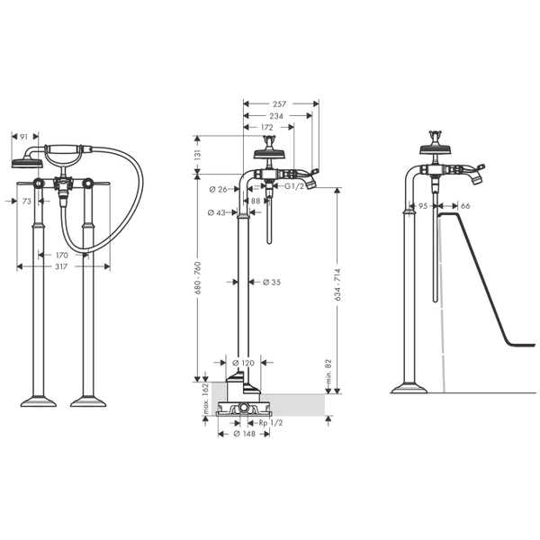 Vòi bồn tắm đặt sàn Axor Montreux 16553000 + Đế âm 16549180