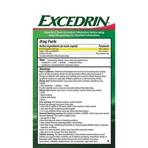 VIÊN UỐNG GIẢM ĐAU - EXCEDRIN EXTRA STRENGTH PAIN RELIEVER CAPLETS, 30 ...