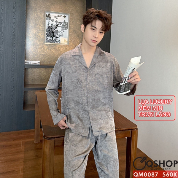QM0087 - Bộ đồ ngủ Pijama nam lụa tay dài