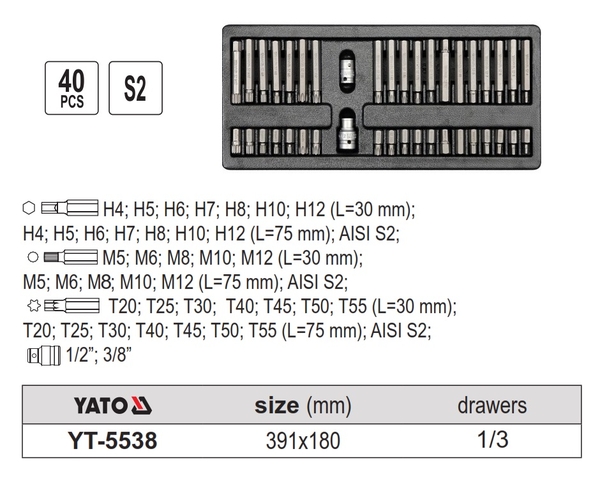 Khay bộ đầu vít tổng hợp 40 chi tiết YATO YT-5538 - Etech