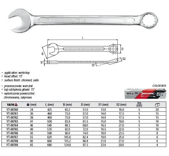 Cờ lê vòng miệng (bóng mờ) hệ mét 65mm YT-00769 - Etech