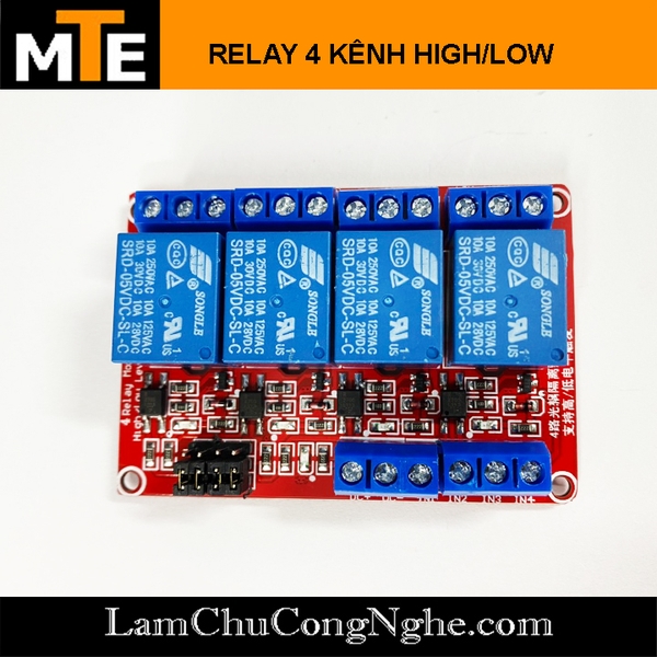 Module 4 relay 5V với opto cách ly HIGH/LOW đóng cắt Thiết bị điện 10A MTE