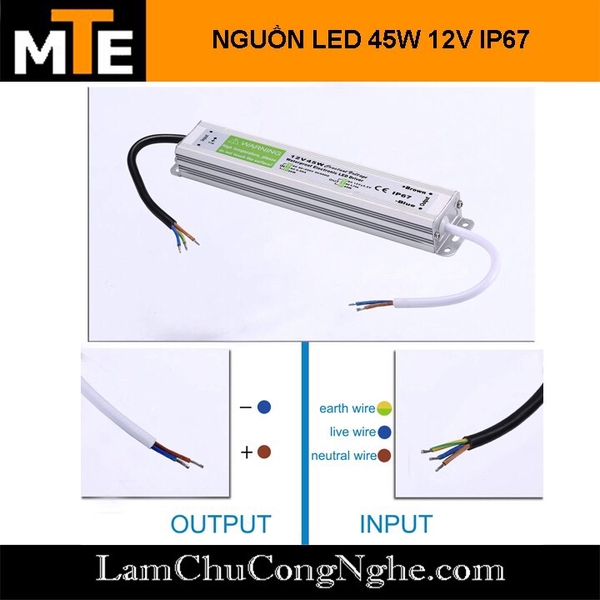Nguồn led 12V 45W chống nước sử dụng cho led gương ... MTE