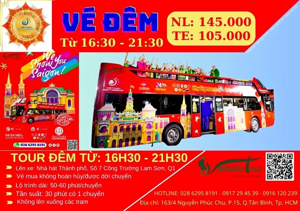 Đặt vé xe buýt 2 tầng Tp.HCM - Tour Đêm Vietbalo Tour