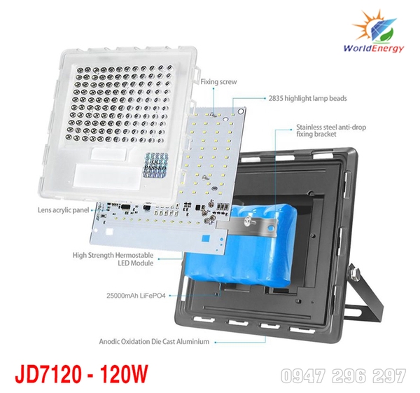 Đèn pha năng lượng 120W JINDIAN (JD-7120) Điện Năng Lượng Mặt Trời