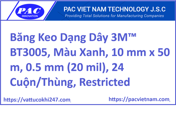 Băng Keo Dạng Dây 3M™ BT3005, Màu Xanh, 10 mm x 50 m, 0.5 mm (20 mil ...