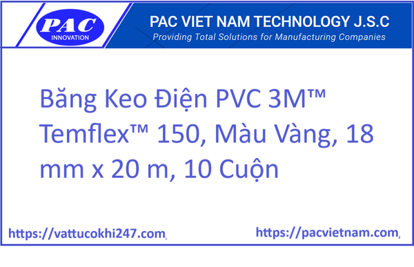 Băng Keo Điện PVC 3M™ Temflex™ 150, Màu Vàng, 18 mm x 20 m, 10 Cuộn/Lố | Vật Tư Cơ Khí 247