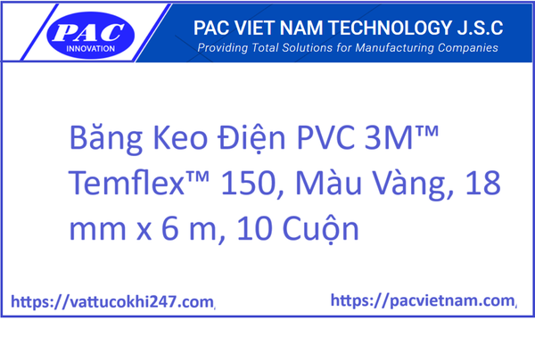Băng Keo Điện PVC 3M™ Temflex™ 150, Màu Vàng, 18 mm x 6 m, 10 Cuộn/Lốc | Vật Tư Cơ Khí 247
