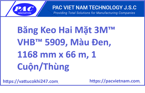 Băng Keo Hai Mặt 3M™ VHB™ 5909, Màu Đen, 1168 mm x 66 m, 1 Cuộn/Thùng ...