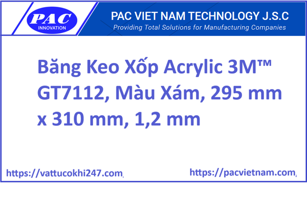 Băng Keo Xốp Acrylic 3M™ GT7112, Màu Xám, 295 mm x 310 mm, 1,2 mm | Vật ...