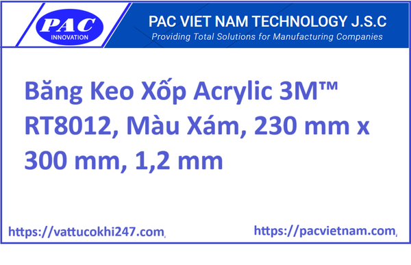 Băng Keo Xốp Acrylic 3M™ RT8012, Màu Xám, 6 mm x 33 m, 1,2 mm, 48 Cuộn ...