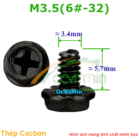 Ốc Bake Dạng Lục Giác M3.5(6#-32) Thép Cacbon - Oc PaKe Dau Dang Lục Giac HDD