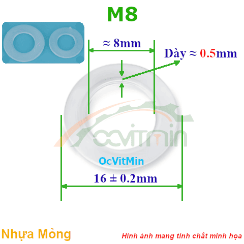 Vòng Đệm Nhựa Mỏng M8 Dày 0.5mm - Vong Dem Long Den Nhua Mong