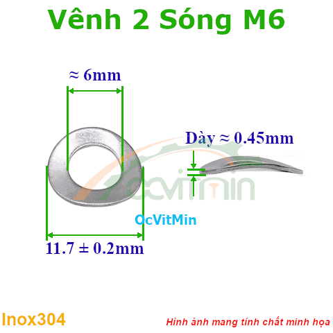 Vòng Đệm Vênh Hai Sóng M6 Inox304 - Vong Dem Long Den Venh 2 Song