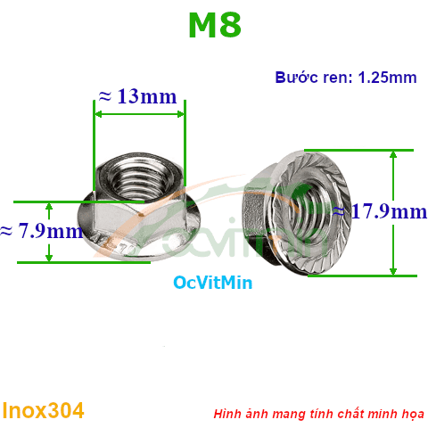 Đai Ốc Liền Long Đen M8 Tán Inox304 - Dai Oc Tan Ecu Lien Long Den