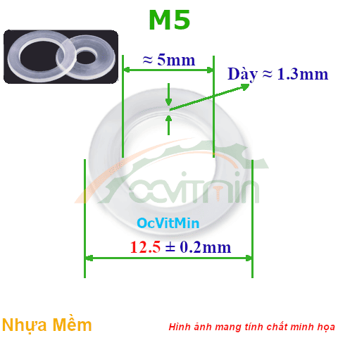Vòng Đệm Nhựa Mềm M5*12.5mm Dày 1.3mm - Vong Dem Long Den Nhua Mem