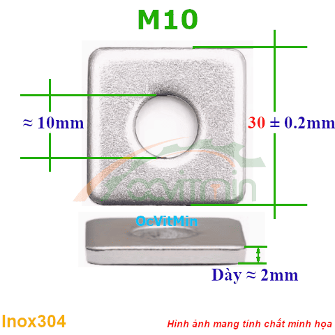 Vòng Đệm Vuông M10*30mm Dày 2mm Inox304 - Vong Dem Long Den Vuong