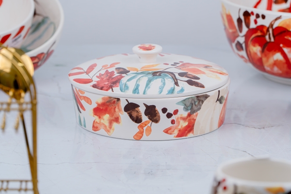 Bộ bát đĩa bí ngô vẽ tay xuất Âu M2