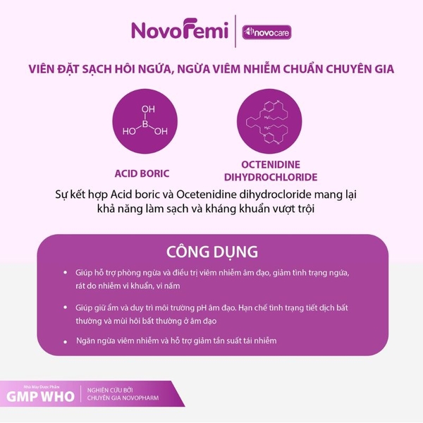 Viên đặt phụ khoa Novofemi tím hỗ trợ cân bằng ph âm đạo