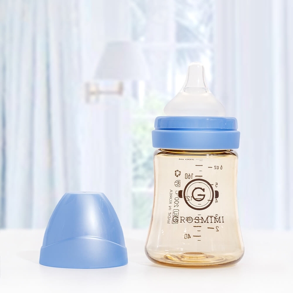 Bình sữa Grosmimi PPSU 200ml núm ti số 1 từ 2-5 tháng màu Sky Blue