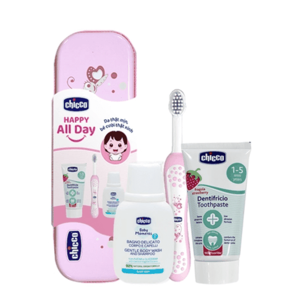 Bộ kit Chicco Happy All Day (tắm gội, kem đánh răng, bàn chải)