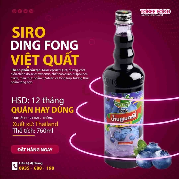 Siro DingFong Việt Quất 750ml | Làm Siro trái cây thơm ngon