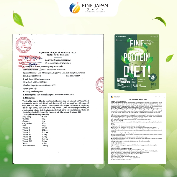 THỰC PHẨM BỔ SUNG FINE PROTEIN DIET BỔ SUNG PROTEIN VỊ MATCHA GÓI 450G
