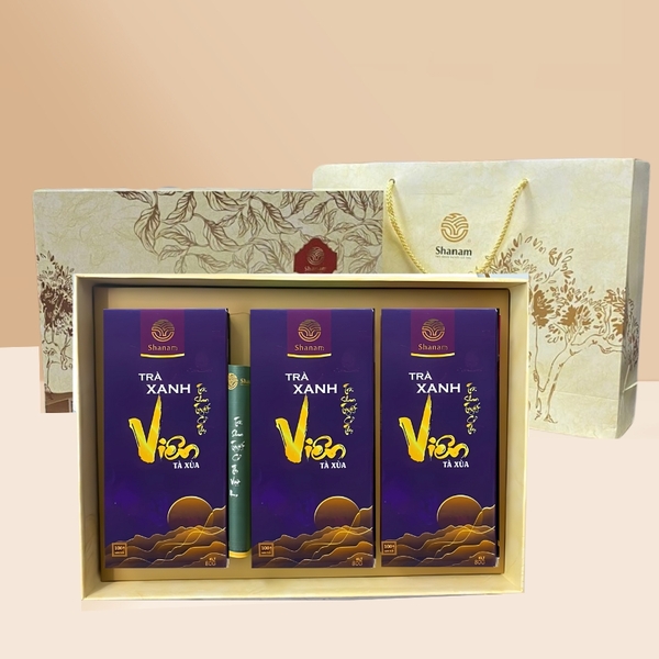 Trà xanh viên set 3 - 240g. Hộp quà tặng cao cấp