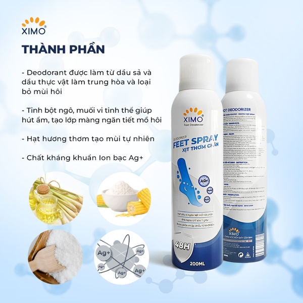 Xịt thơm chân Ximo 200ml giúp khử mùi hôi chân ngăn tiết mồ hôi