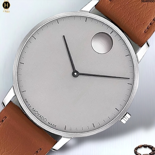 Đồng Hồ Nam Movado Quartz Face 3640100 Dây Da Nâu Mặt Xám
