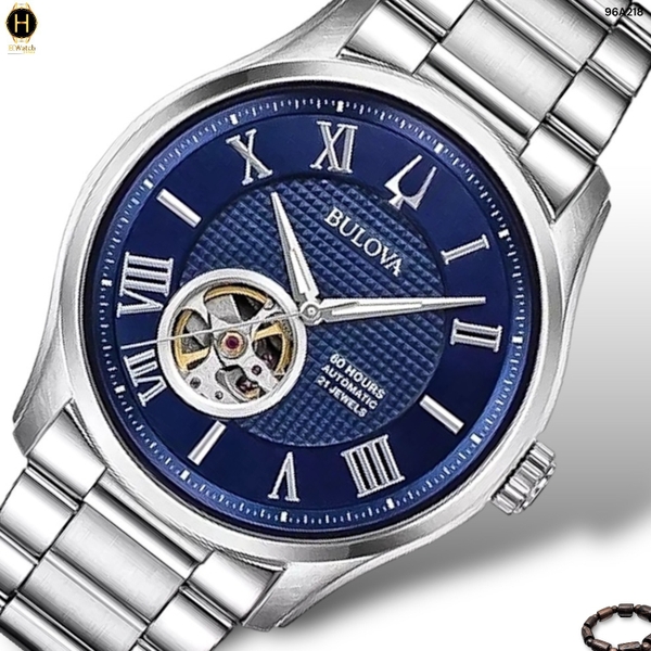 Đồng Hồ Nam Bulova Automatic Wilton 96A218 Dây Thép Mặt Xanh Lam.