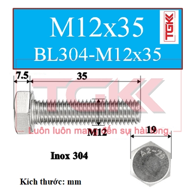 Bu lông inox 304-M12x35 Siêu thị ốc vít