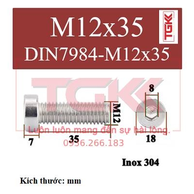 Lục giác chìm đầu mỏng inox 304-M12x35 DIN7984 Siêu thị ốc vít