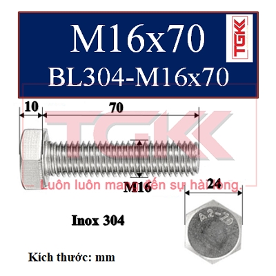Bu lông inox 304-M16x70 Siêu thị ốc vít