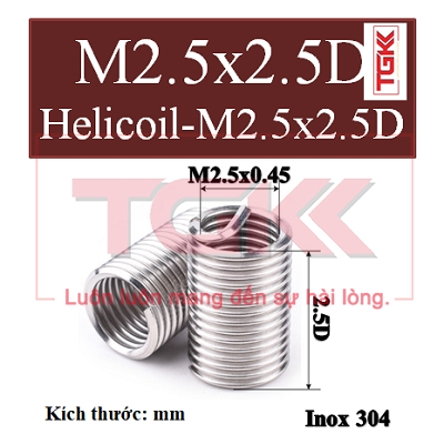 Ren cấy Helicoil M2.5x0.45x2.5d (6.25mm) sus304 Siêu thị ốc vít