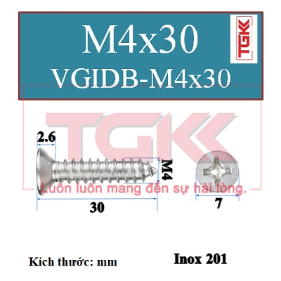 Vít gỗ inox đầu bằng-M4x30 Siêu thị ốc vít