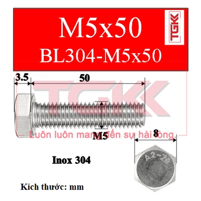 Bu lông inox 304-M5x50 Siêu thị ốc vít