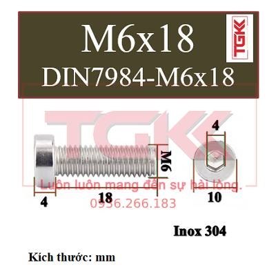 Lục giác chìm đầu mỏng inox 304-M6x18 DIN7984 Siêu thị ốc vít
