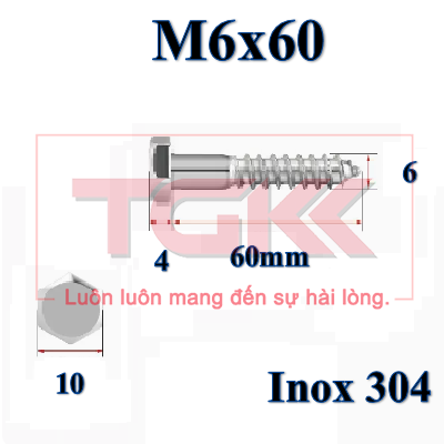 Vít giác inox 304-M6x60 Siêu thị ốc vít