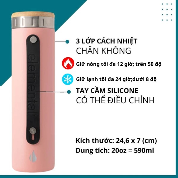 Bình giữ nhiệt Elemental Iconic 590ml nắp gỗ